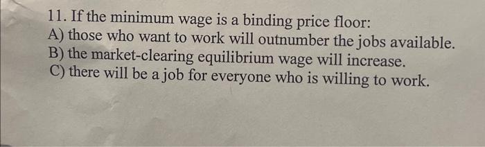 Solved 11. If the minimum wage is a binding price floor: A) | Chegg.com