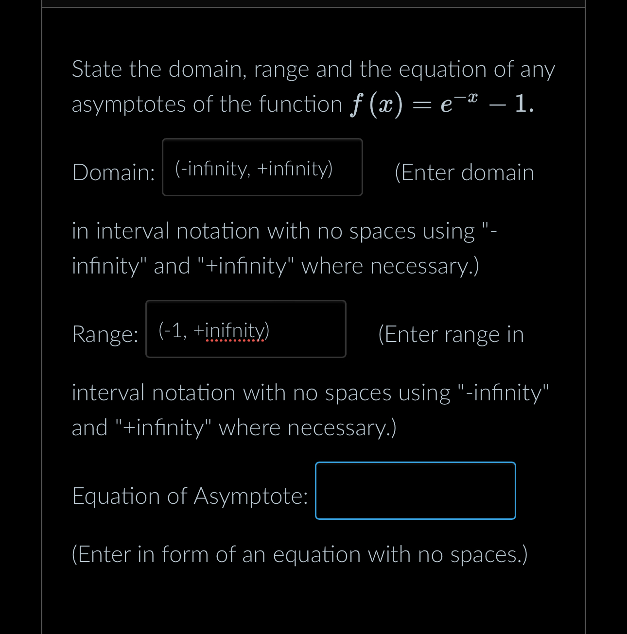Solved State the domain, range and the equation of any | Chegg.com