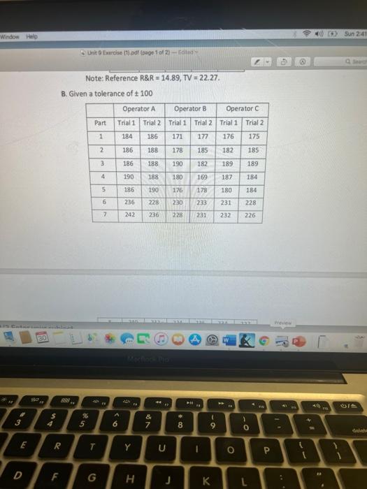 Solved 1. Conduct a variable gauge study, using the Average | Chegg.com