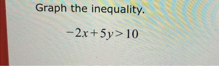 Solved Graph the inequality. −2x+5y>10 | Chegg.com
