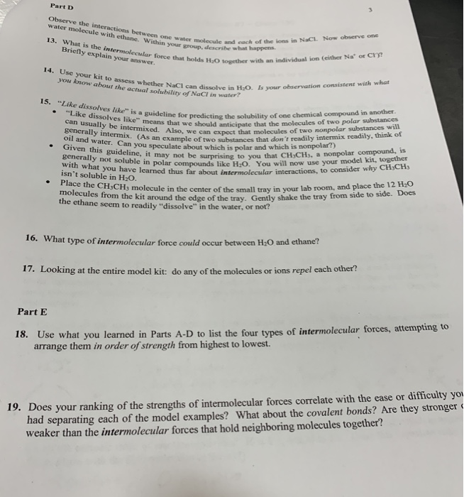 Solved Part 1 Observe the interactions between one water | Chegg.com