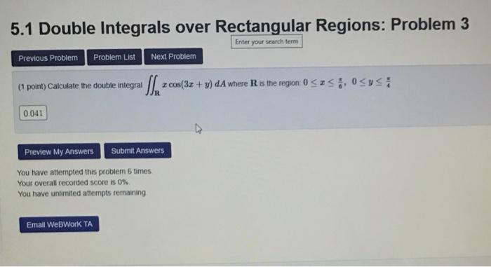 Solved 5.1 Double Integrals over Rectangular Regions: | Chegg.com