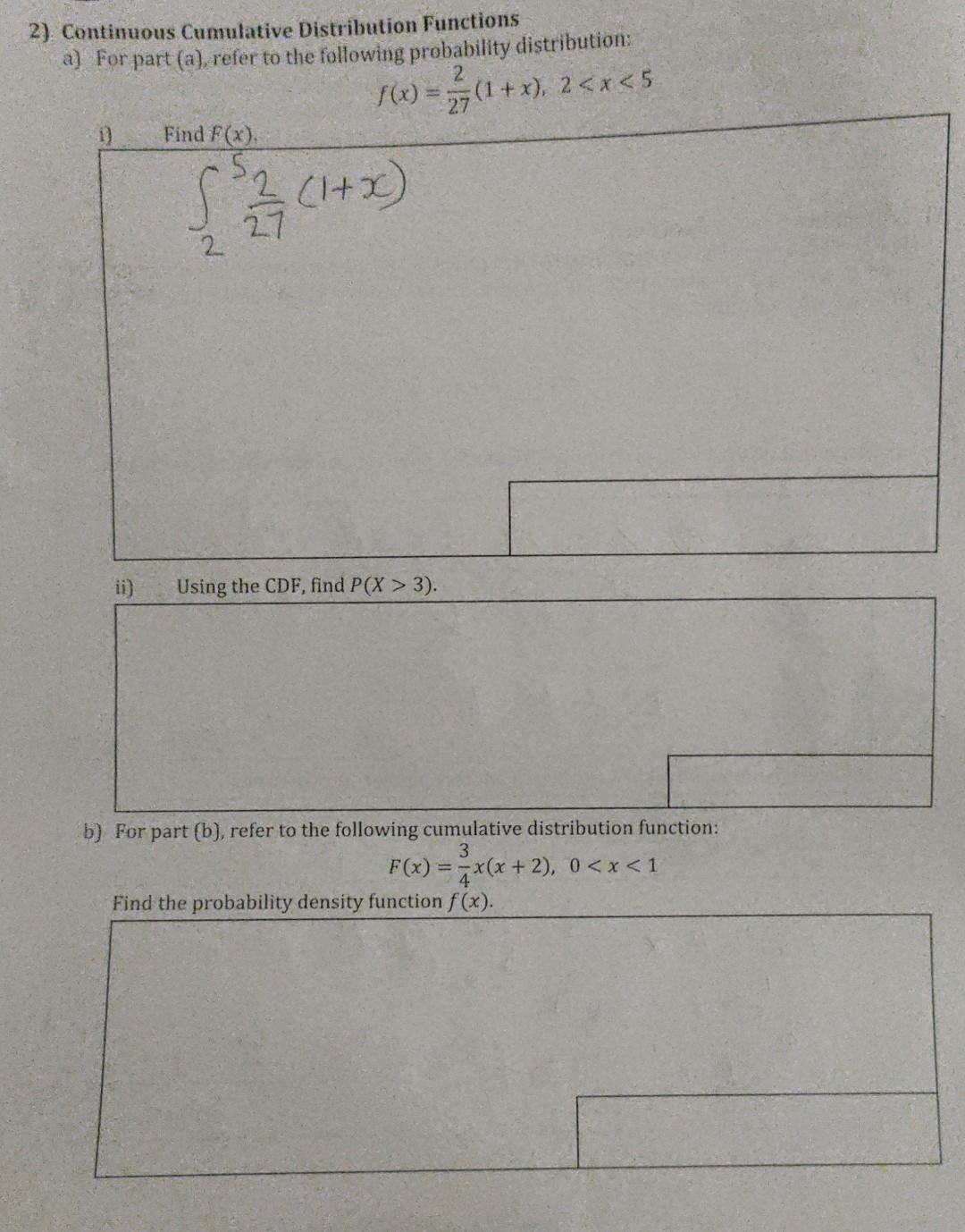 Solved 2) Continuous Cumulative Distribution Functions a) | Chegg.com