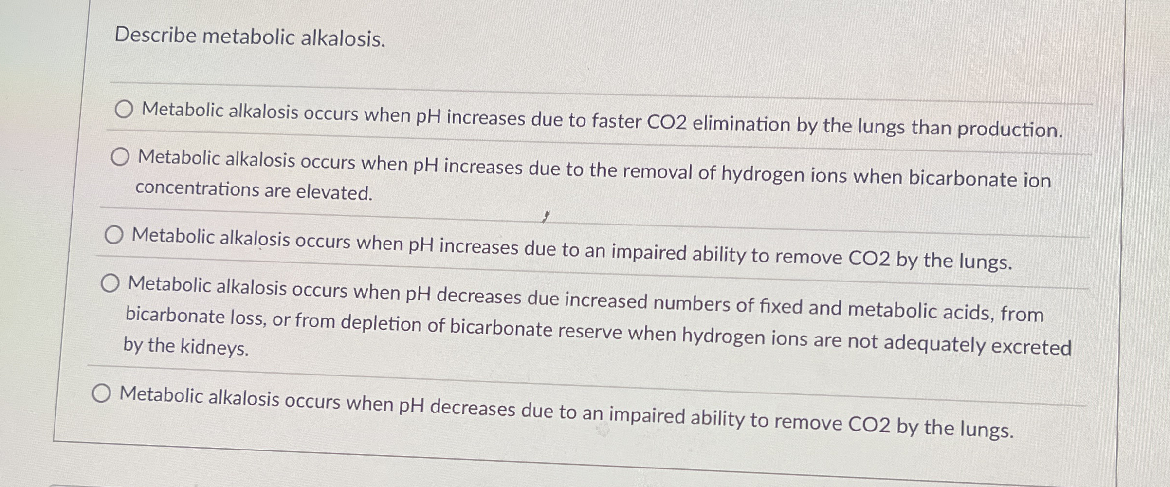 Solved Describe metabolic alkalosis.Metabolic alkalosis | Chegg.com