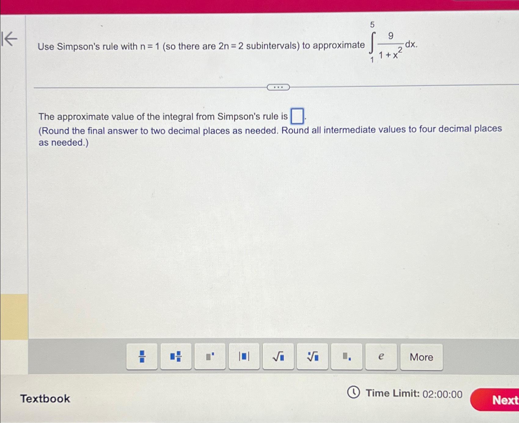 Solved Use Simpson's rule with n=1 (so there are 2n=2 | Chegg.com