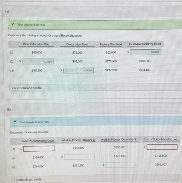 Solved Determine the missing amounts for three different | Chegg.com