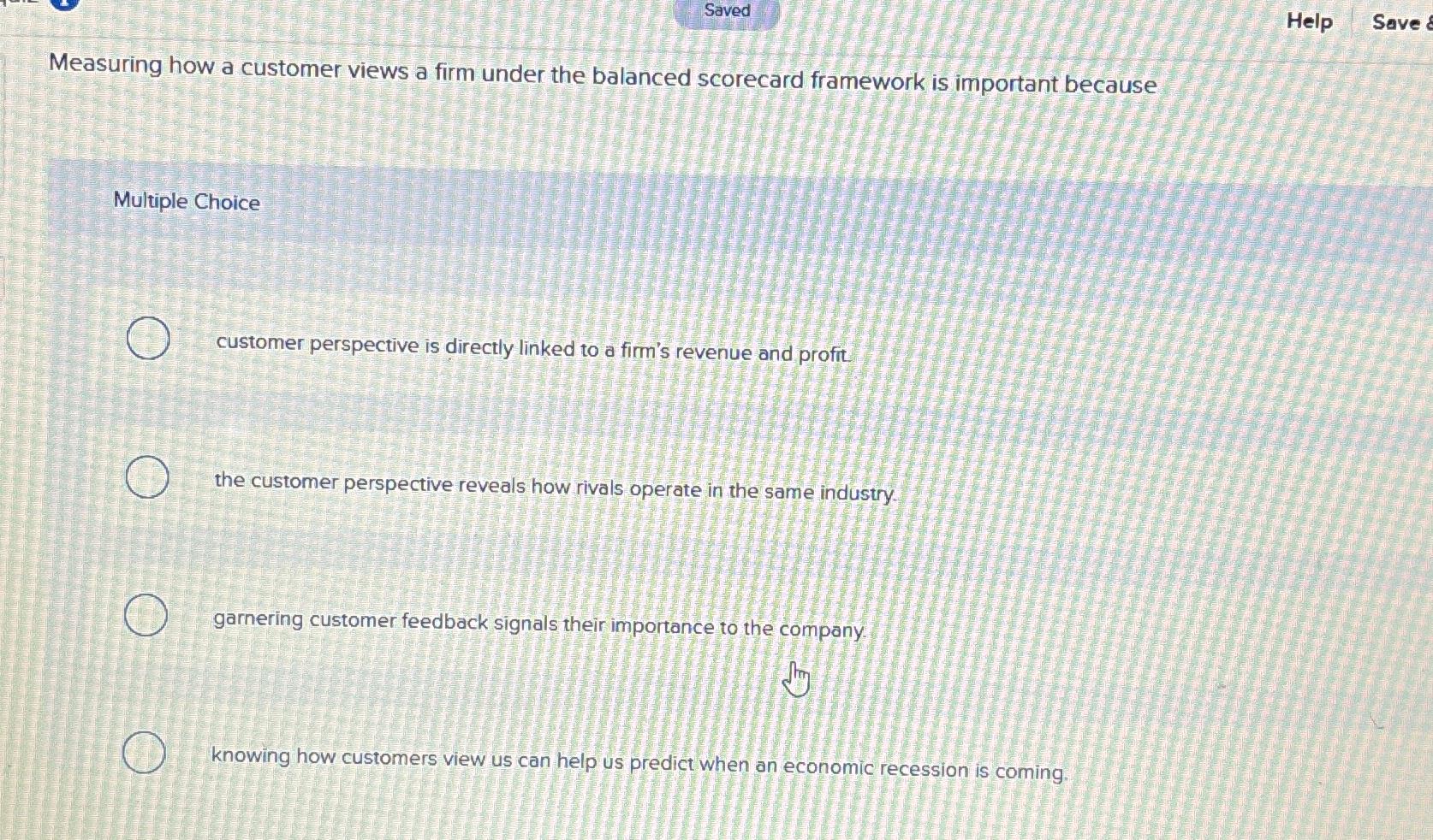 Solved SavedHelpSaveMeasuring how a customer views a firm | Chegg.com