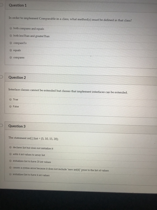 Solved Question 1 In Order To Implement Comparable In A