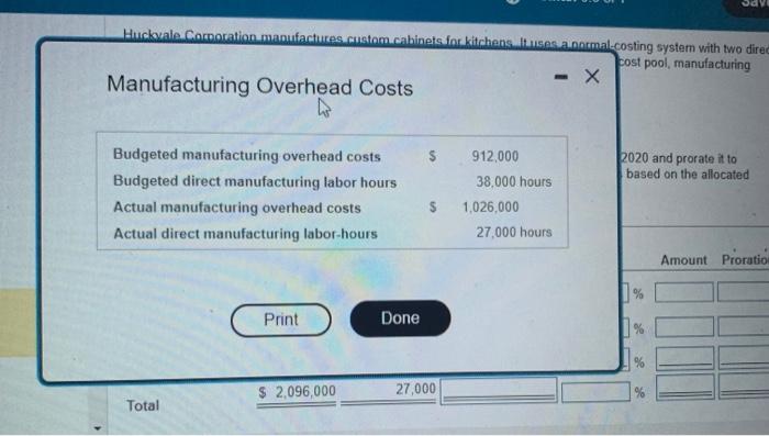 Solved Huckvale Corporation manufactures custom cabinets for | Chegg.com