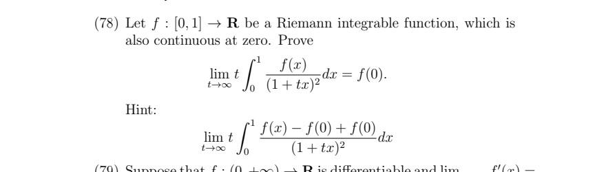 Solved 78) Let f:[0,1]→R be a Riemann integrable function, | Chegg.com