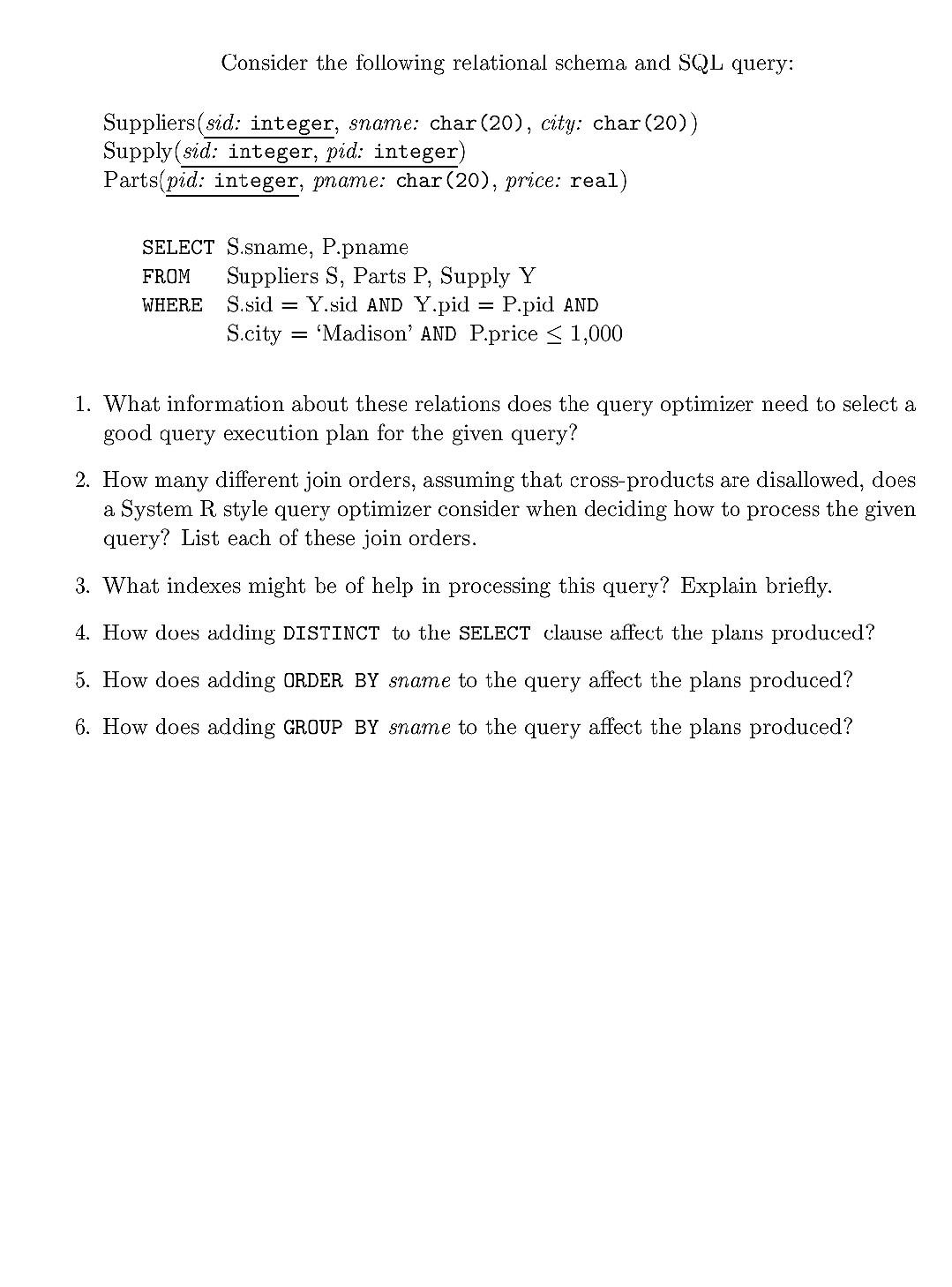 Solved Consider The Following Relational Schema And Sql 6052