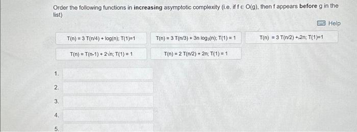 Solved Order the following functions in increasing | Chegg.com