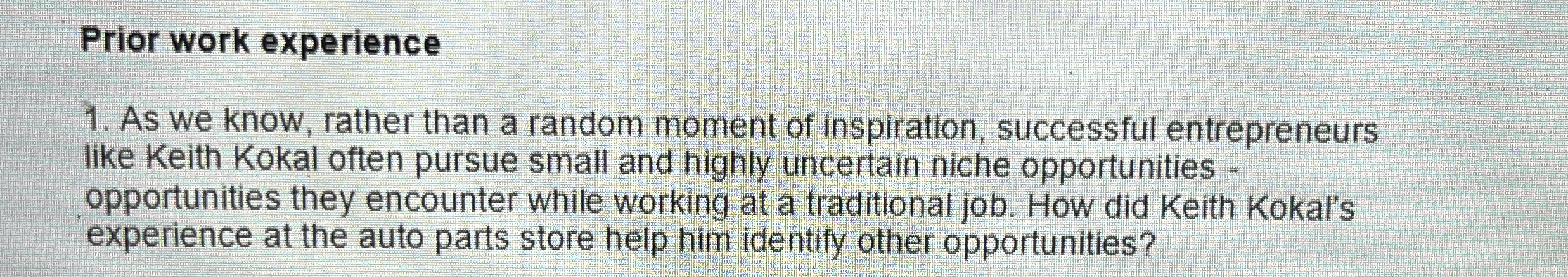 Solved Prior work experienceAs we know, rather than a random | Chegg.com