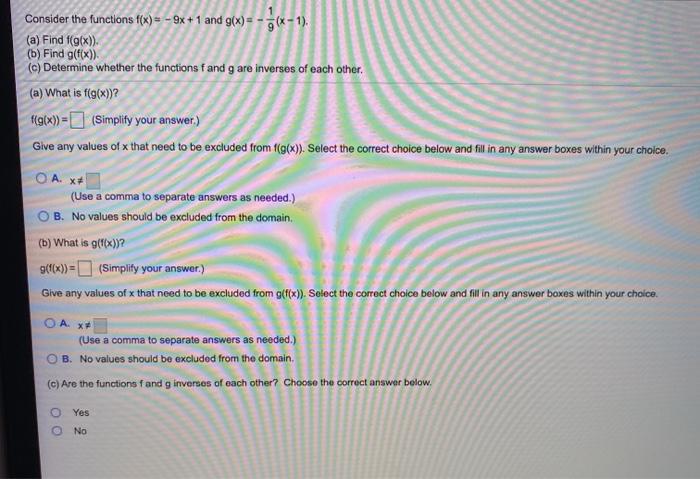 Solved Consider The Functions X 9x 1 And G X