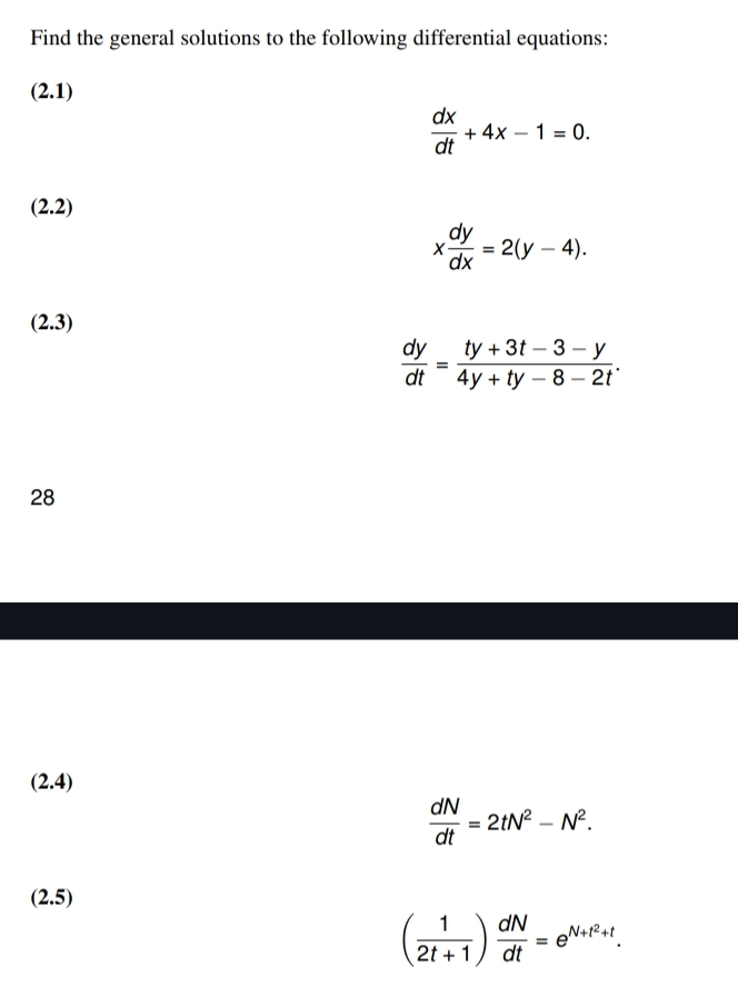 Solved Find the general solutions to the following | Chegg.com