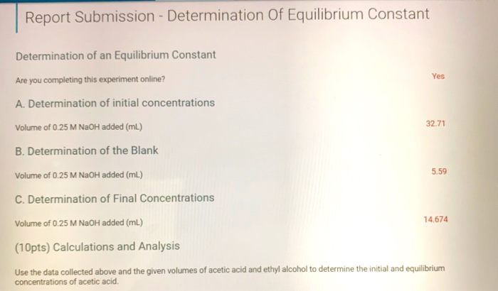 Report Submission - Determination Of Equilibrium | Chegg.com