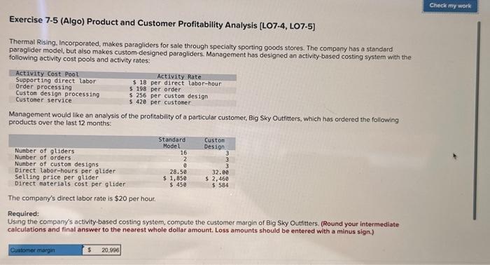 Solved Exercise 7-5 (Algo) Product and Customer | Chegg.com