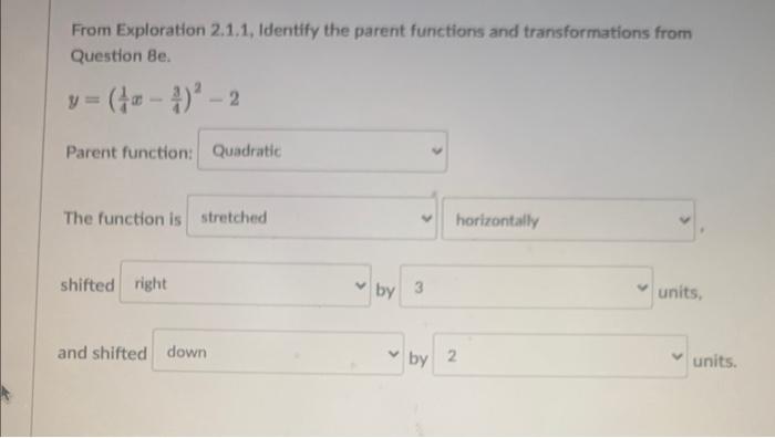 Solved From Exploration 2.1.1, Identify the parent functions | Chegg.com