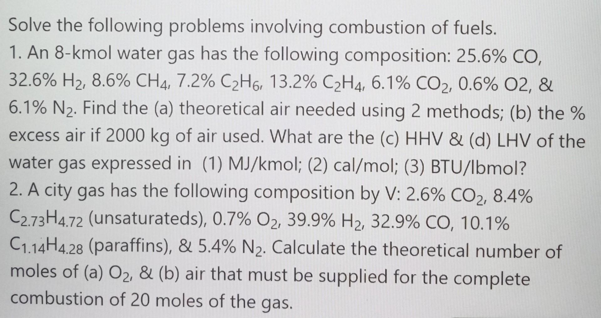 Solved Solve the following problems involving combustion of | Chegg.com