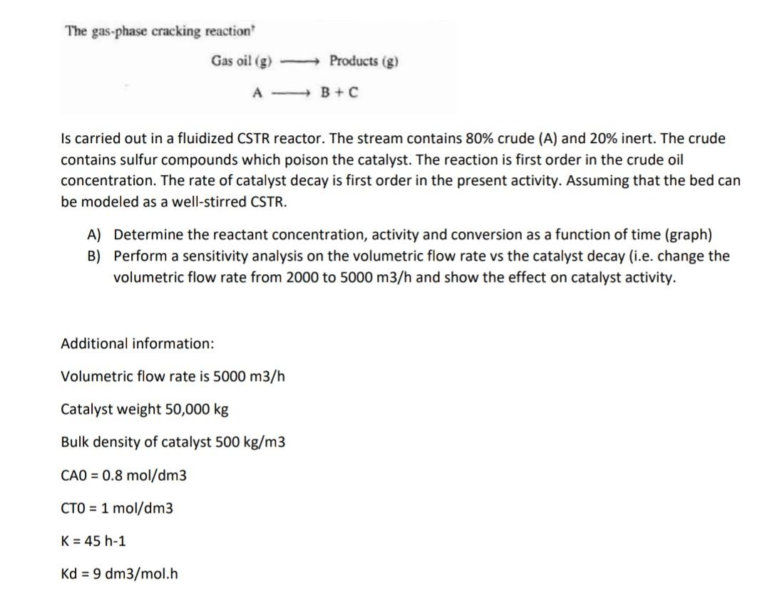 Solved Is carried out in a fluidized CSTR reactor. The | Chegg.com