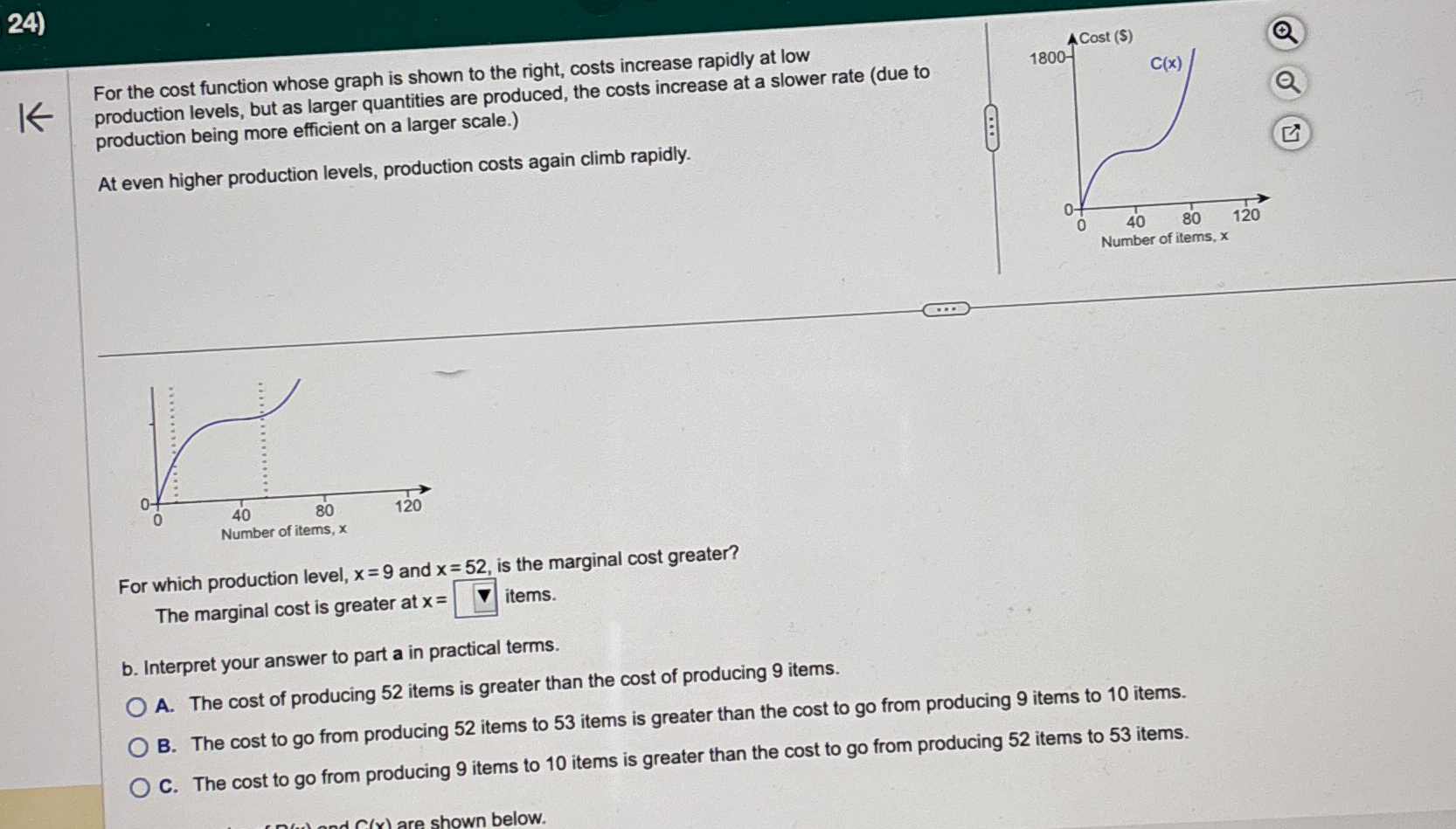 Solved For the cost function whose graph is shown to the | Chegg.com