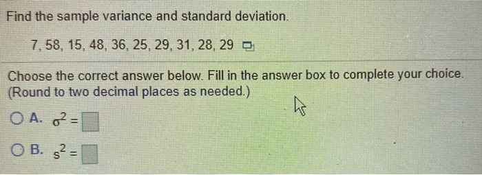 Solved Find the sample variance and standard deviation. | Chegg.com