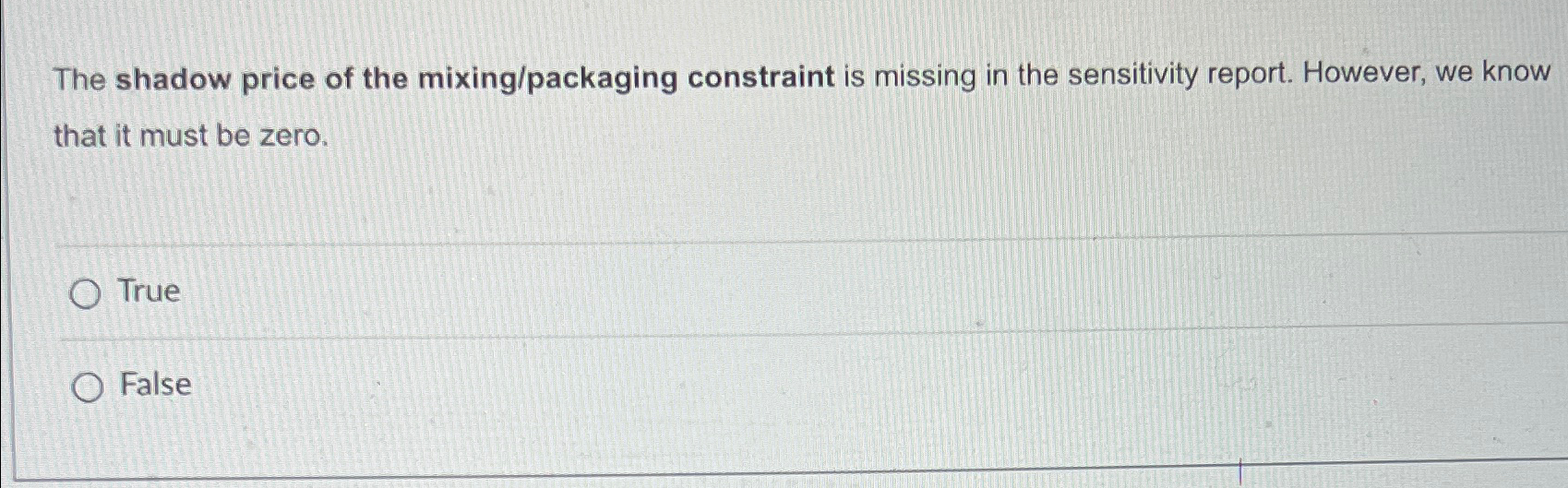 Solved The shadow price of the mixing/packaging constraint | Chegg.com