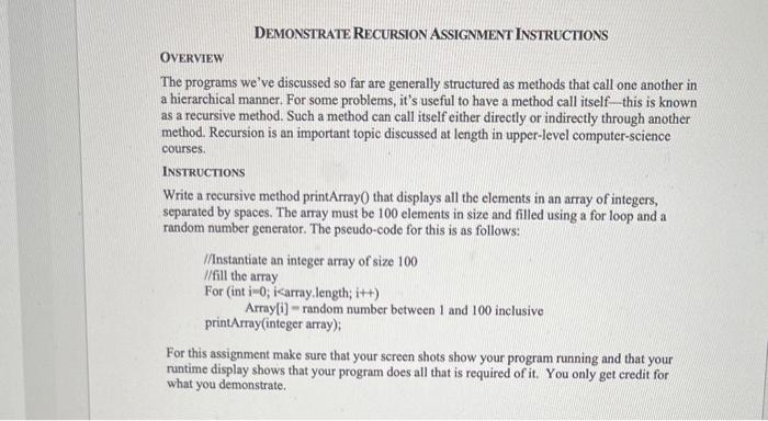 Solved Demonstrate Recursion Assignment Instructions 7611