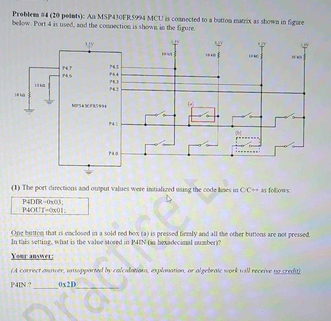 Problem \#4 (20 points): An MSP430FR5994 MCU is | Chegg.com