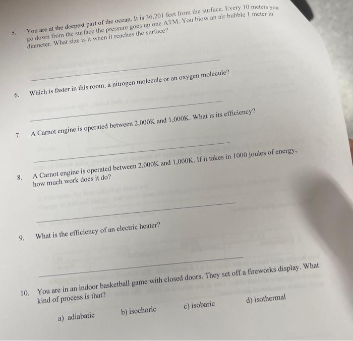 Solved 5. You are at the deepest part of the ocean. It is | Chegg.com