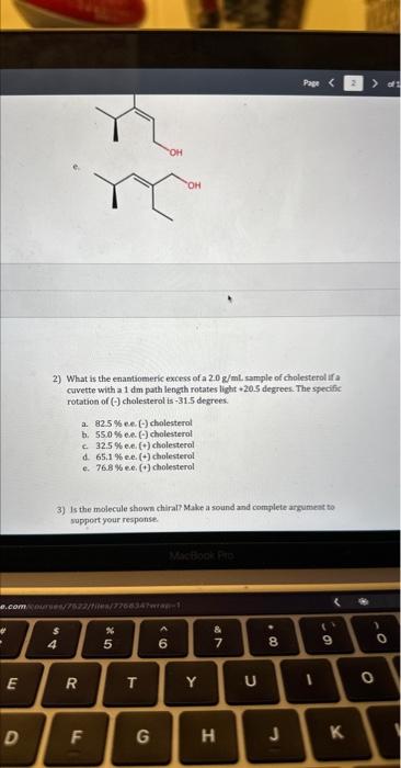 Solved e 2) What is the enantiomeric excess of a 2.0 g/mL | Chegg.com