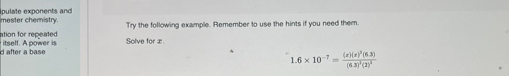 Solved pulate exponents and mester chemistry. ation for | Chegg.com