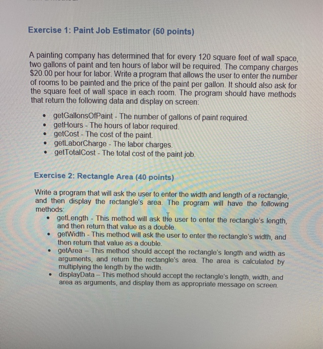 Solved Exercise 1: Paint Job Estimator (50 points) A | Chegg.com