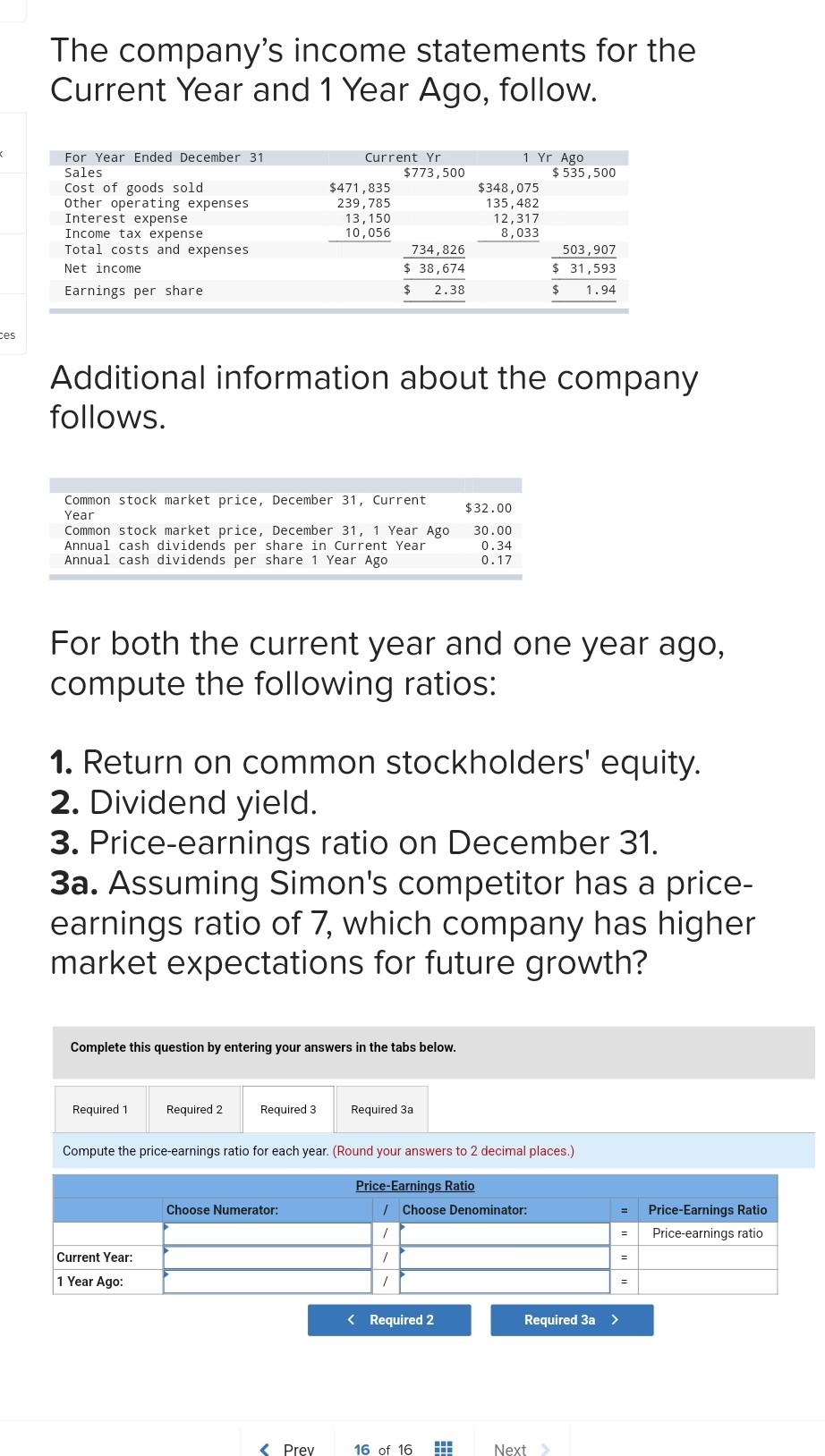 Solved The company's income statements for the Current Year | Chegg.com