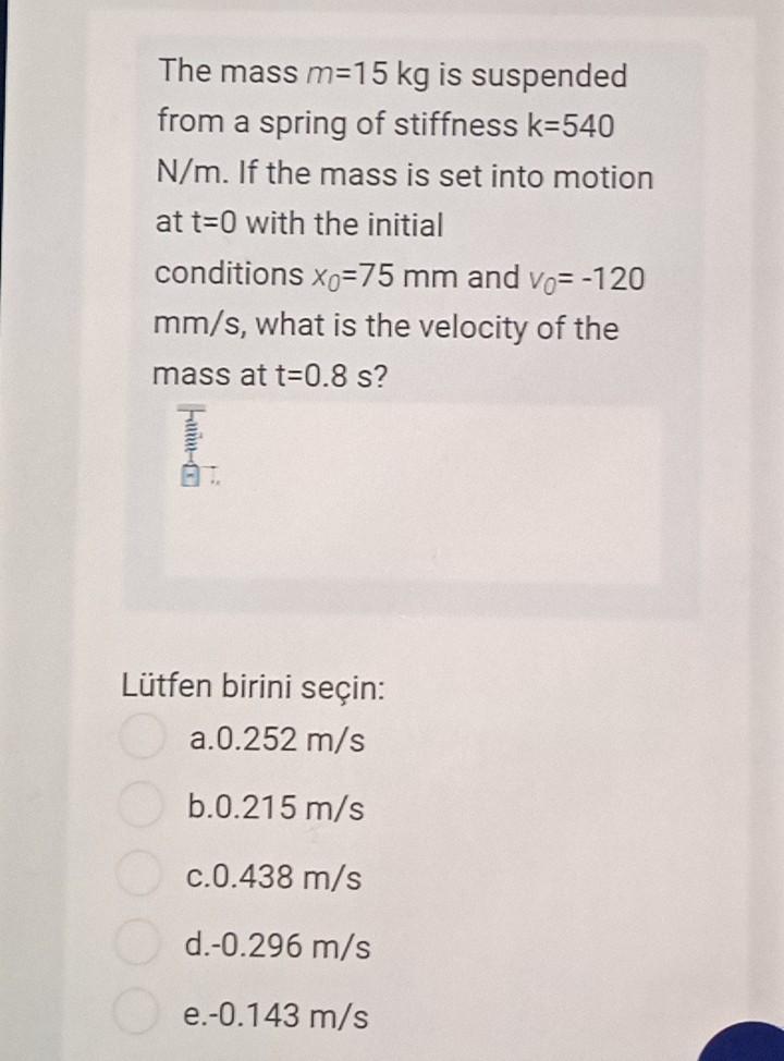 Solved The mass m=15 kg is suspended from a spring of | Chegg.com