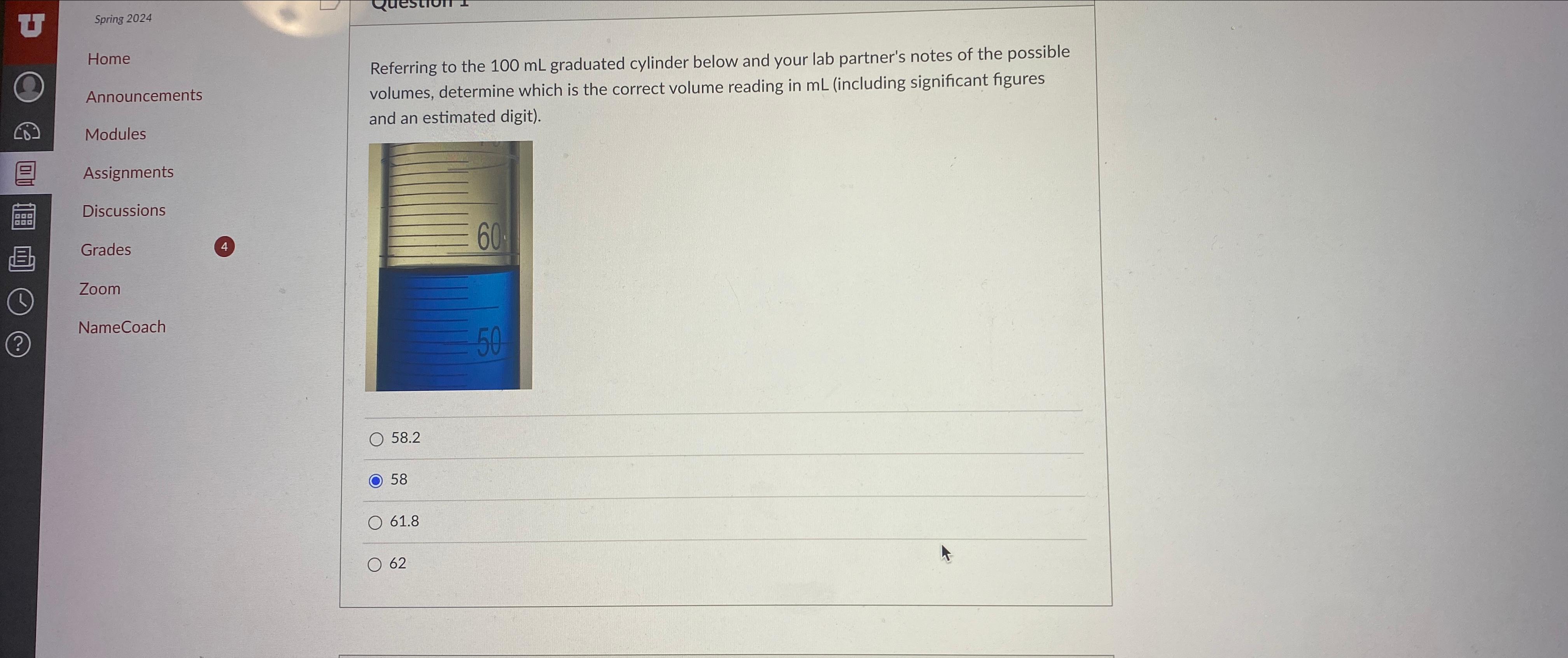 Solved Referring to the 100mL ﻿graduated cylinder below and | Chegg.com