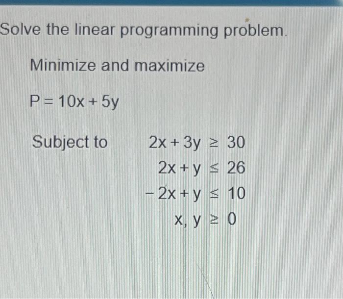 Solved Solve the linear programming problem. Minimize and | Chegg.com