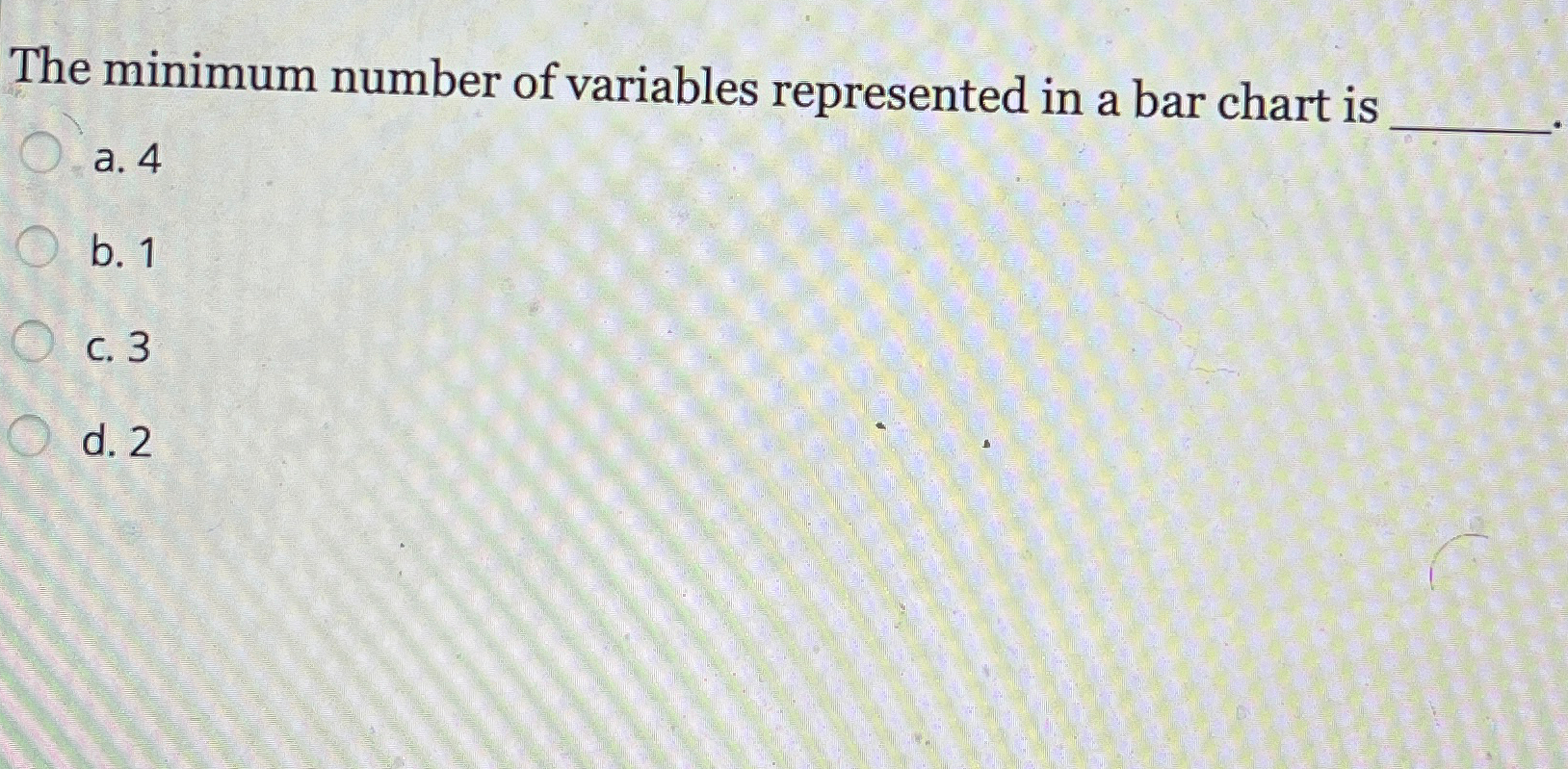 Solved The minimum number of variables represented in a bar | Chegg.com