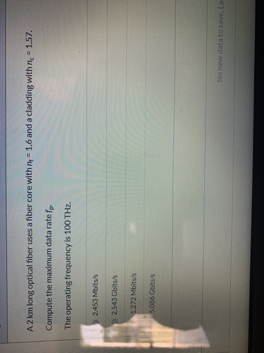Solved A 2 km long optical fiber uses a fiber core with n = | Chegg.com