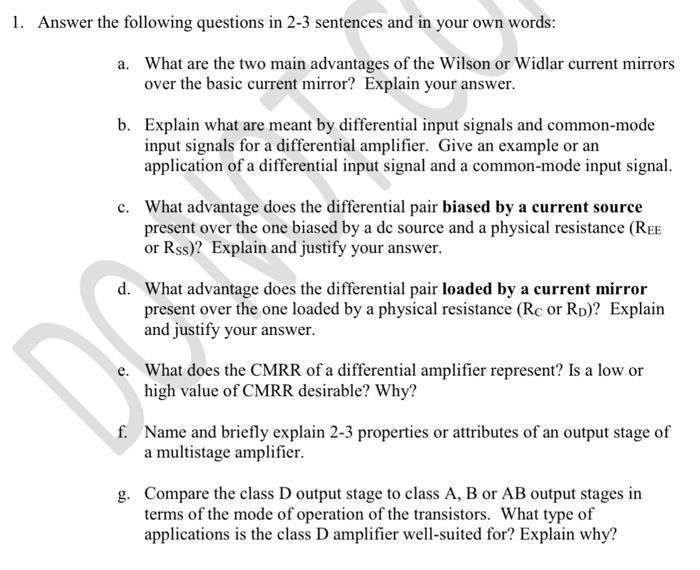 Solved 1. Answer the following questions in 2-3 sentences | Chegg.com