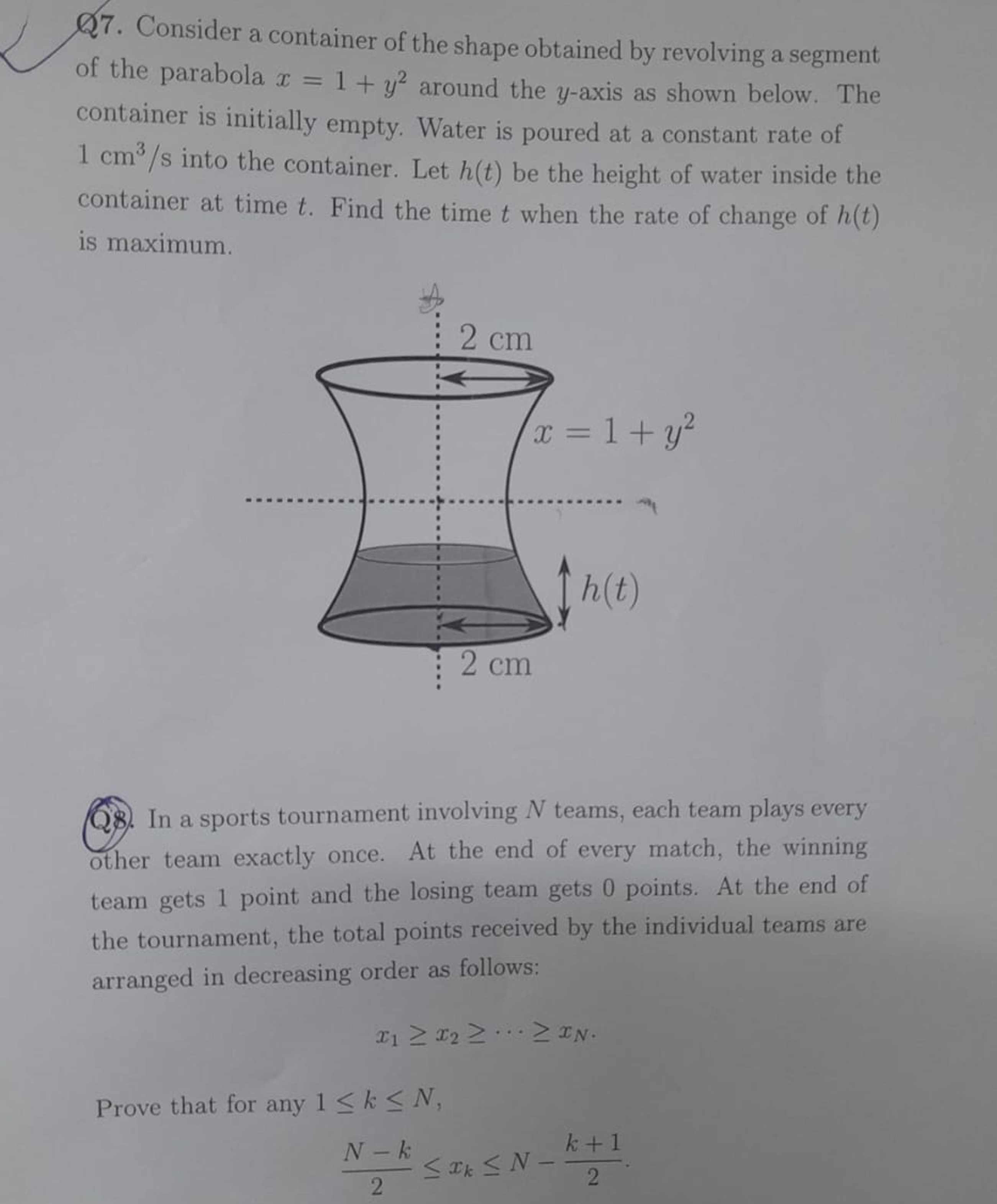 Solved Q7. ﻿Consider a container of the shape obtained by | Chegg.com