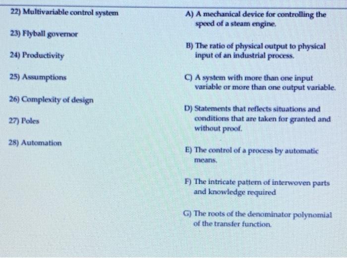 Solved 22) Multivariable control system A) A mechanical | Chegg.com