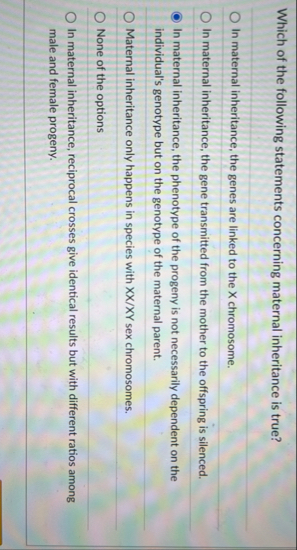 Solved Which of the following statements concerning maternal | Chegg.com