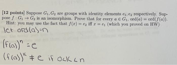 Solved (12 points) Suppose G1, G2 are groups with identity | Chegg.com