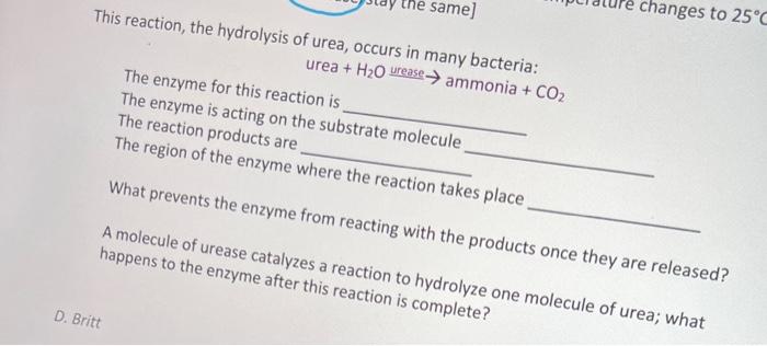 Solved This reaction, the hydrolysis of urea, occurs in many | Chegg.com