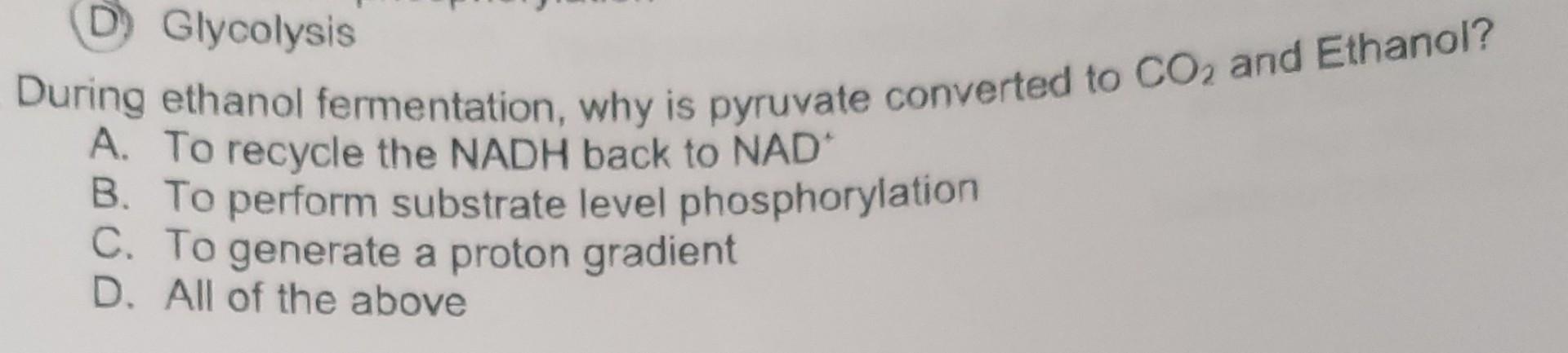 Solved During ethanol fermentation, why is pyruvate | Chegg.com