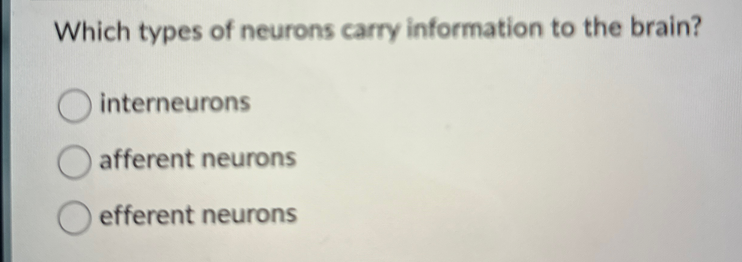 Solved Which types of neurons carry information to the | Chegg.com