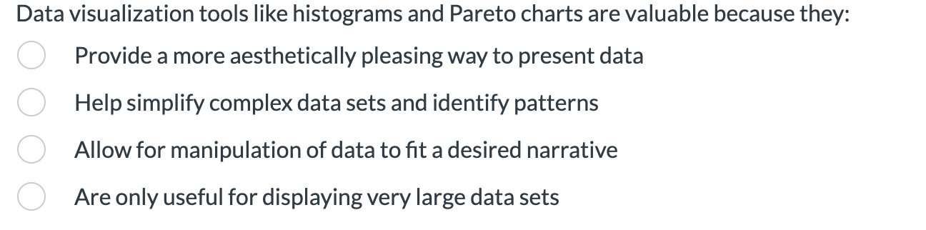 Solved Data visualization tools like histograms and Pareto | Chegg.com