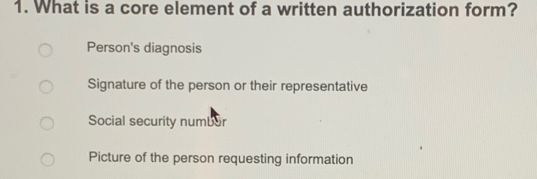 Solved What is a core element of a written authorization | Chegg.com