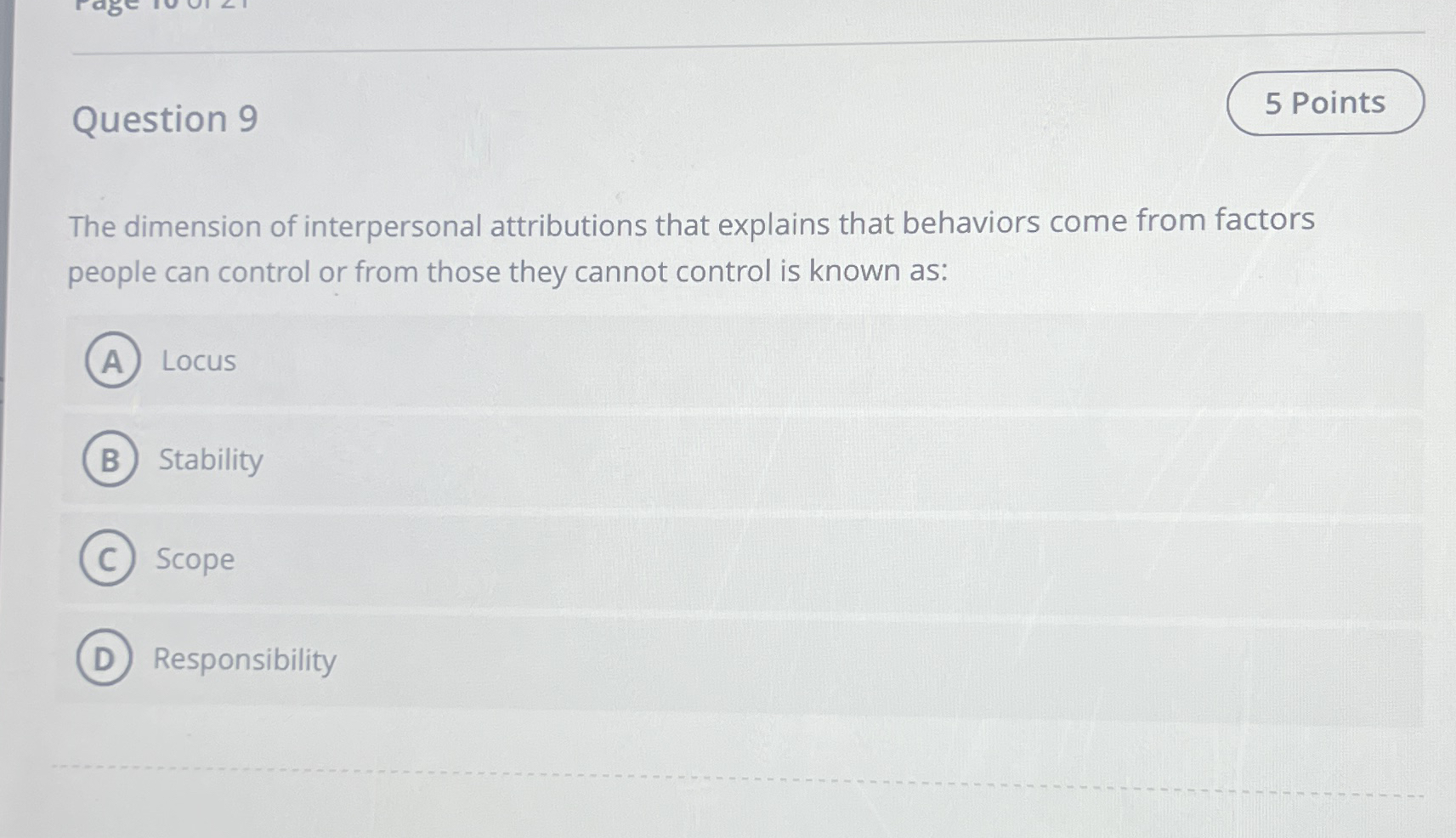 Solved Question 9The dimension of interpersonal attributions | Chegg.com